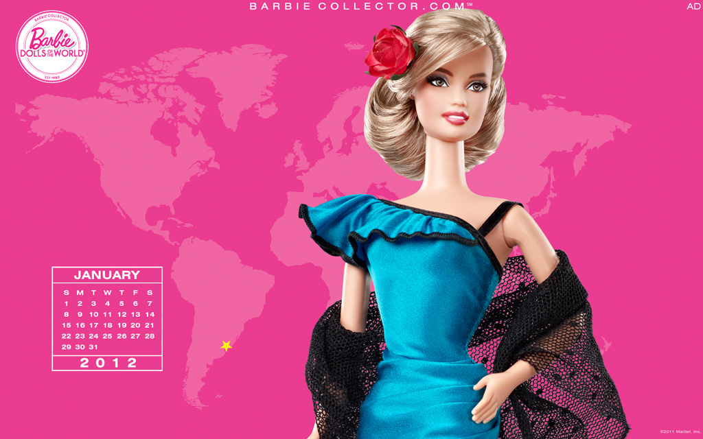 Desktop Calendar of Barbie Collector – January 2012 | Una vitrina llena ...