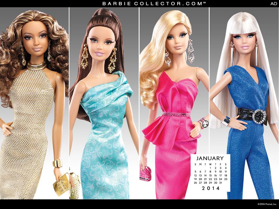 Desktop Calendar of Barbie Collector – January 2014 | Una vitrina llena ...